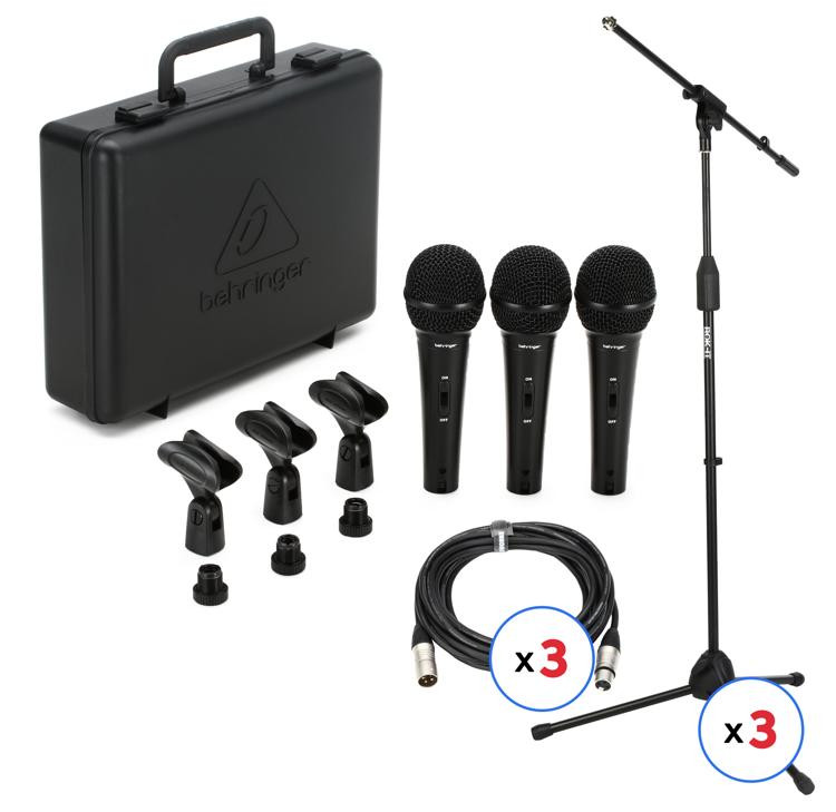 Behringer XM1800S Dynamic Microphone Bundle with Stands and Cables (3 ...