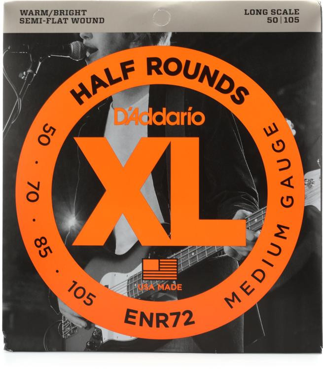 D'Addario ENR72 Half Rounds Semi-flatwound Bass Guitar Strings - .050 ...