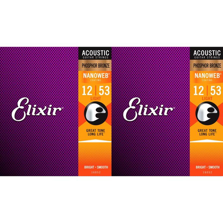 Elixir Strings 16052 Nanoweb Phosphor Bronze Acoustic Guitar Strings ...