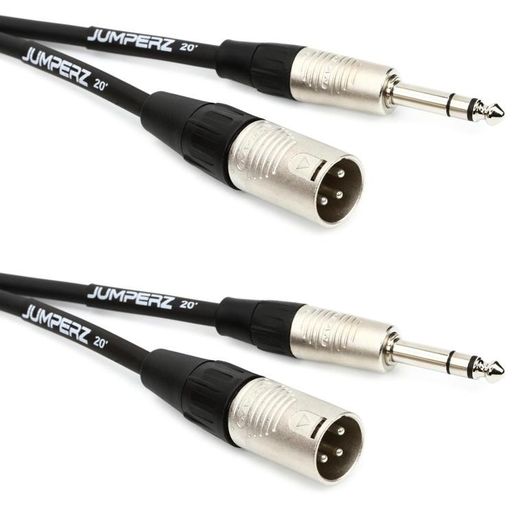 JUMPERZ JBTRSXM-20 Blue Line Patch Cable (2-Pack) - TRS Male to XLRM Male - 20 foot | Sweetwater