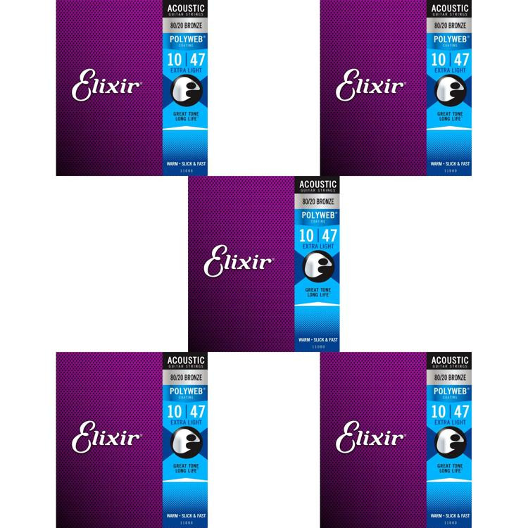Elixir Strings 11000 Polyweb 80 20 Bronze Acoustic Guitar Strings