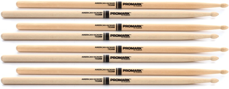 Promark TX5AW 5A Wood Tip Hickory Drumsticks - 4-for-3 Pack | Sweetwater