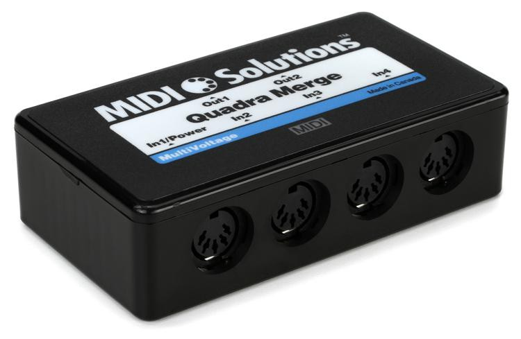 MIDI Solutions MultiVoltage Quadra Merge 4-in 2-out MIDI Merge Box ...
