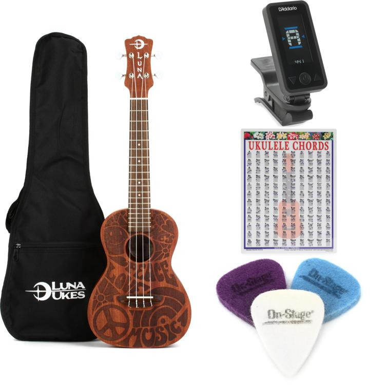 Luna Love Music Peace Concert Ukulele Essentials Bundle - Satin Natural ...