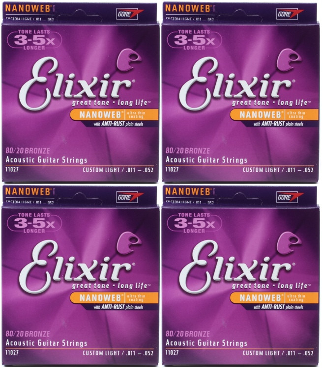 Elixir Strings 11027 Nanoweb 80/20 Bronze Custom Light Acoustic Guitar ...