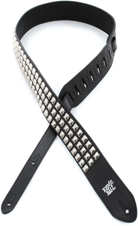 Ernie Ball Chrome Stud Premium Black Leather Guitar Strap | Sweetwater