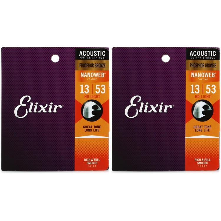 Elixir Strings 16182 Nanoweb Phosphor Bronze Acoustic Guitar Strings ...