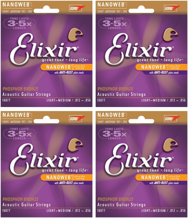 Elixir Strings 16077 Nanoweb Phosphor Bronze Medium Light Acoustic ...