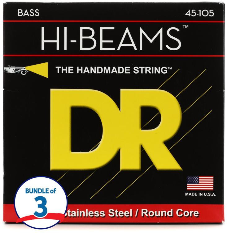 DR Strings MR-45 Hi-Beam Stainless Steel Bass Guitar Strings - .045 ...