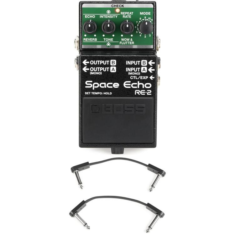 Boss RE-2 Space Echo Delay and Reverb Effects Pedal with 3 Patch Cables ...
