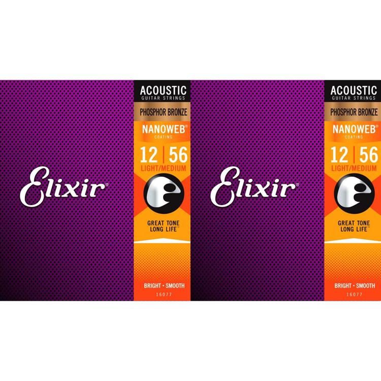Elixir Strings 16077 Nanoweb Phosphor Bronze Acoustic Guitar Strings ...