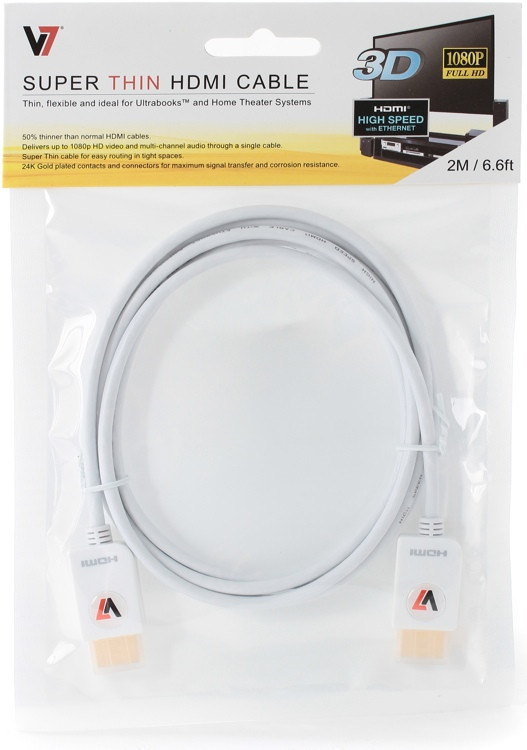 V7 2M V7 Super Thin HDMI Cable - 6ft White | Sweetwater