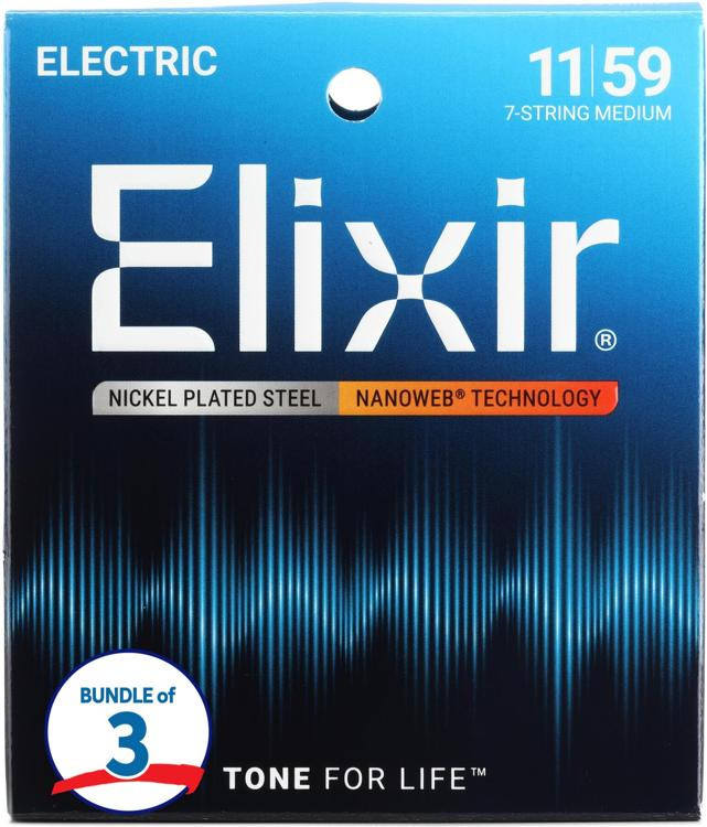 Elixir Strings 12106 Nanoweb Electric Guitar Strings - .011-.059 7 ...