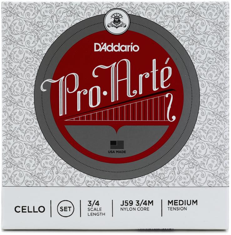 D'Addario J59 Pro-Arte Cello String Set - 3/4 Size, Medium Tension ...