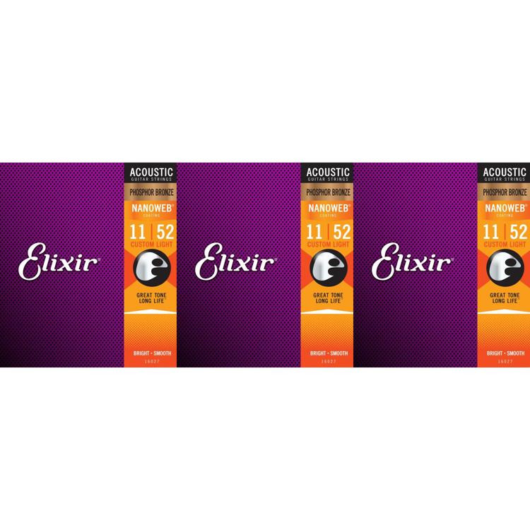 Elixir Strings 16027 Nanoweb Phosphor Bronze Acoustic Guitar Strings ...