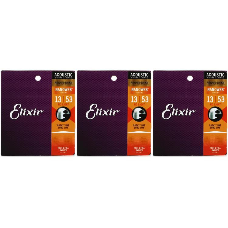 Elixir Strings 16182 Nanoweb Phosphor Bronze Acoustic Guitar Strings ...