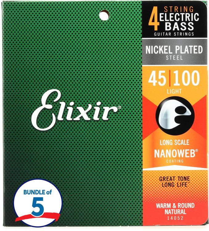Elixir Strings 14052 Nanoweb Electric Bass Guitar Strings - .045-.100 ...
