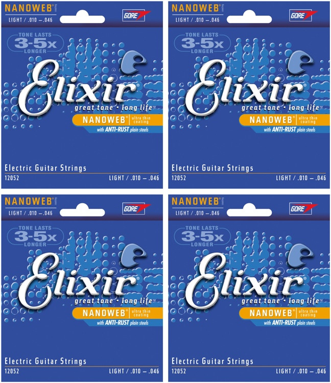 Elixir Strings 12052 Nanoweb Custom Light Electric Guitar Strings 4 ...