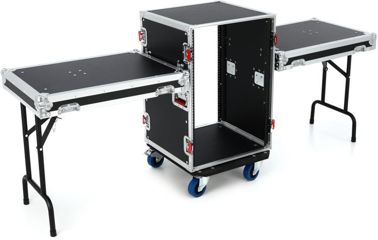 Gator G-TOUR 16U ATA Wood Rack Case with Tables and Casters | Sweetwater