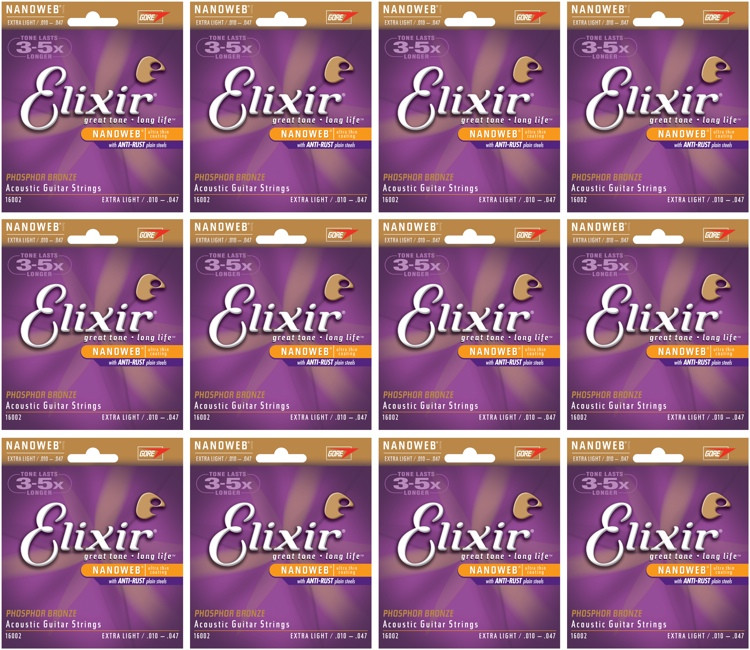 Elixir Strings 16002 Nanoweb Phosphor Bronze Extra Light Acoustic ...