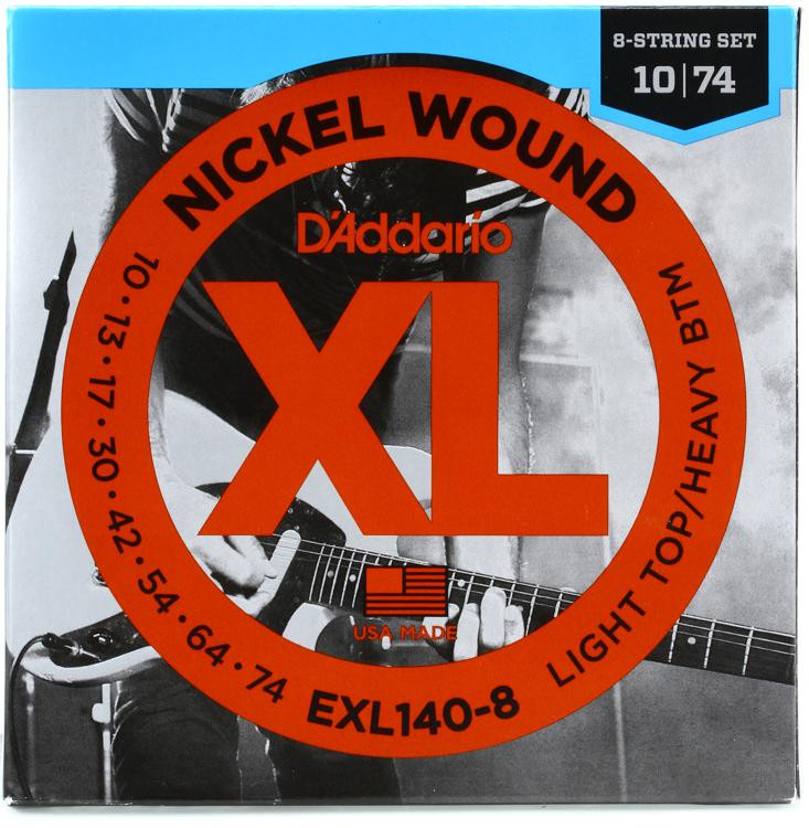 D'Addario EXL140-8 XL Nickel Wound Electric Guitar Strings - .010-.074 ...