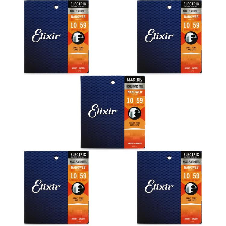 Elixir Strings 12074 Nanoweb Electric Guitar Strings - .010-.059 Light ...