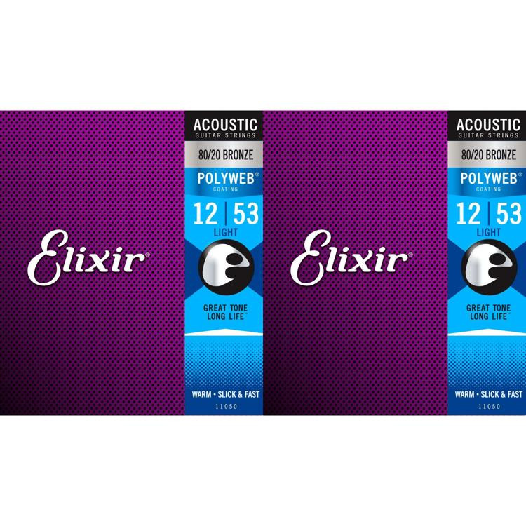 Elixir Strings 11050 Polyweb 80/20 Bronze Acoustic Guitar Strings ...