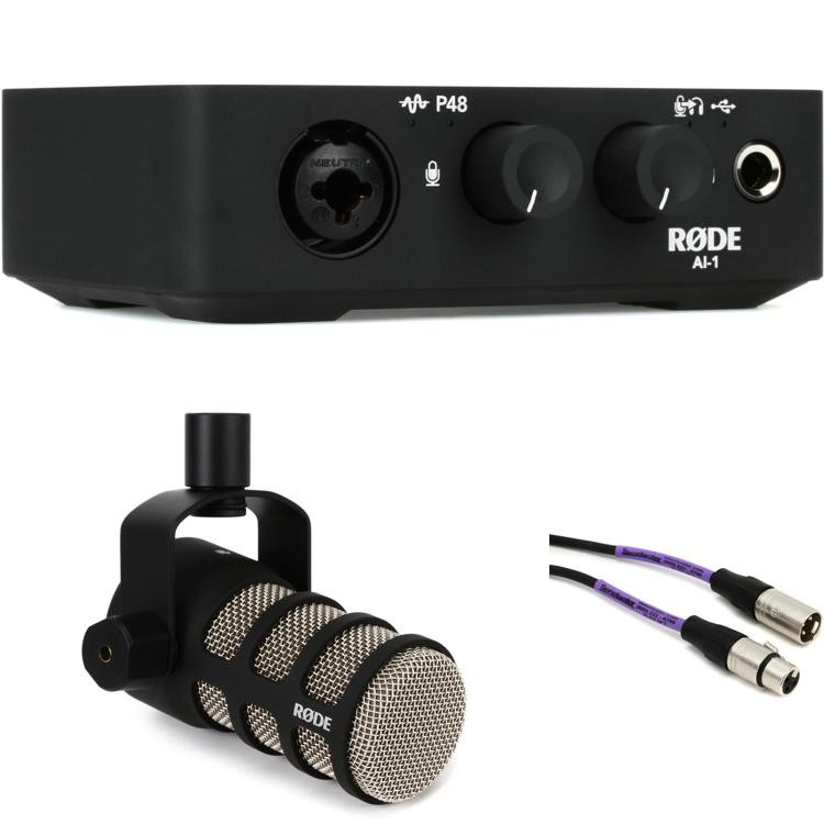 Rode PodMic Dynamic Broadcast Microphone and USB Interface Bundle ...