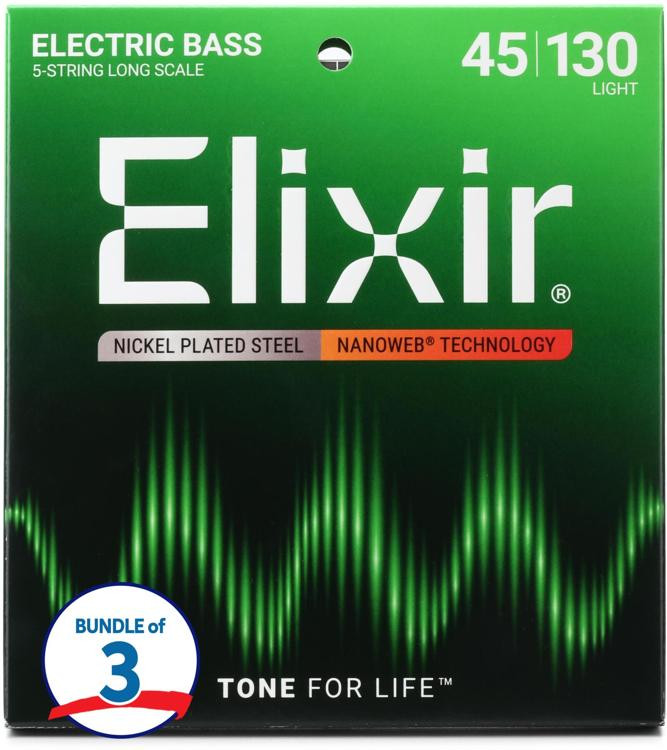 Elixir Strings 14202 Nanoweb Electric Bass Guitar Strings - .045-.130 ...