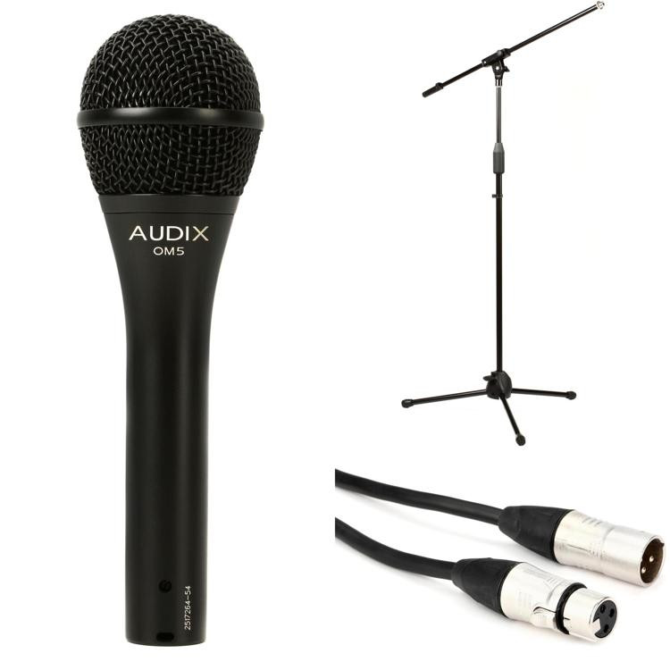 Audix OM5 Hypercardioid Dynamic Microphone Bundle with Stand and Cable ...