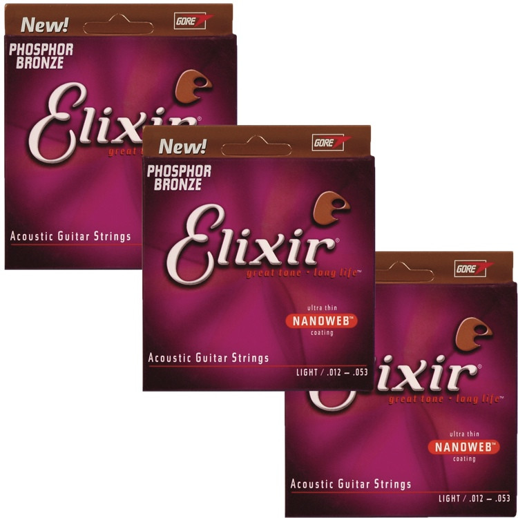Elixir Strings Nanoweb Phosphor Bronze Acoustic Strings Pro Pack - .012 ...