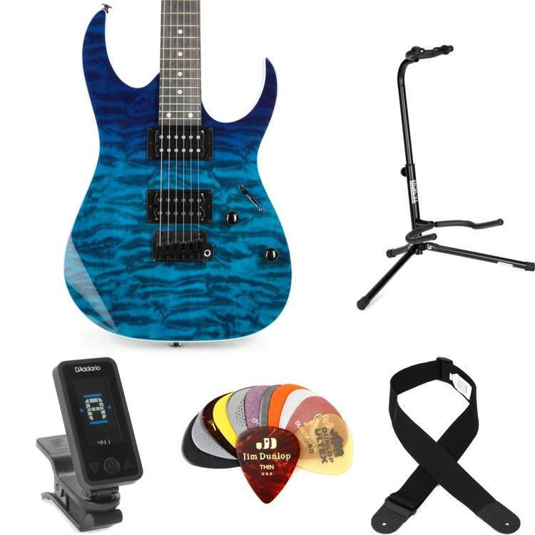 Ibanez GIO GRG120QASP Electric Guitar Essentials Bundle - Blue ...