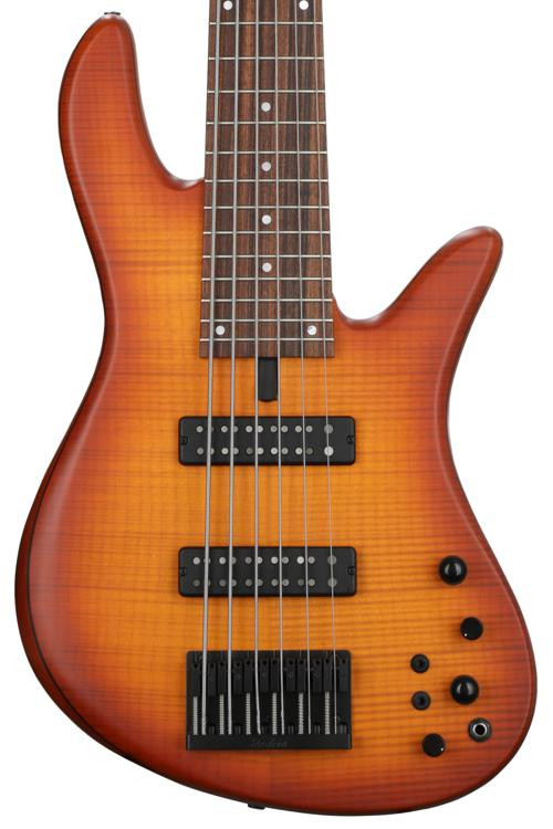 Fodera Emperor 6 Standard Special - Amber Burst Flamed Maple w/ Black ...