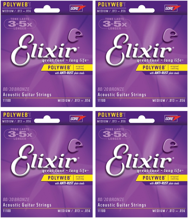 Elixir Strings 11000 Polyweb 80/20 Bronze Extra Light Acoustic Guitar ...