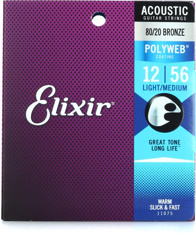 Elixir Strings 11075 Polyweb 80/20 Bronze Acoustic Guitar Strings ...