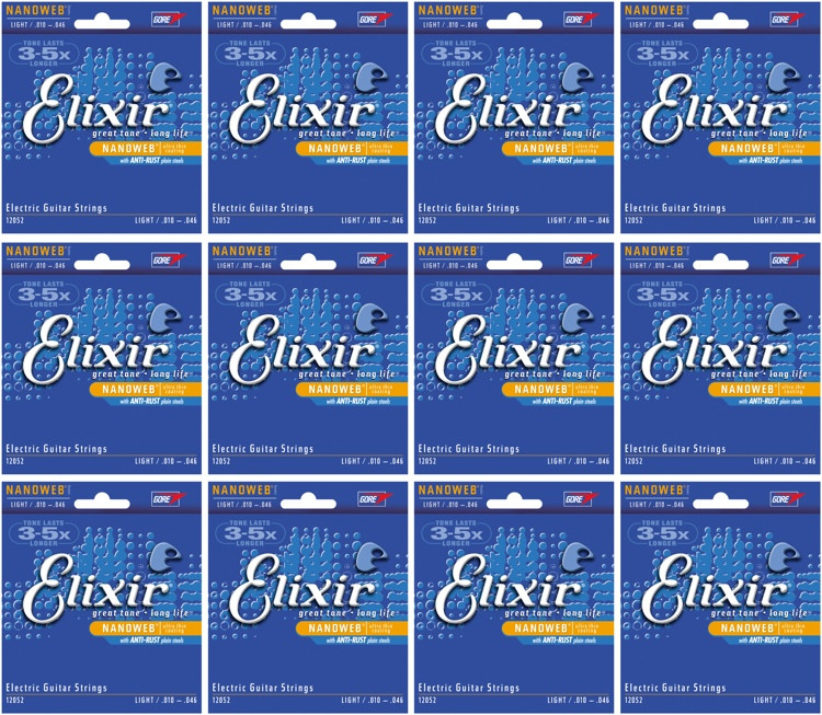Elixir Strings 12052 Nanoweb Light Electric Guitar Strings 12-Pack ...