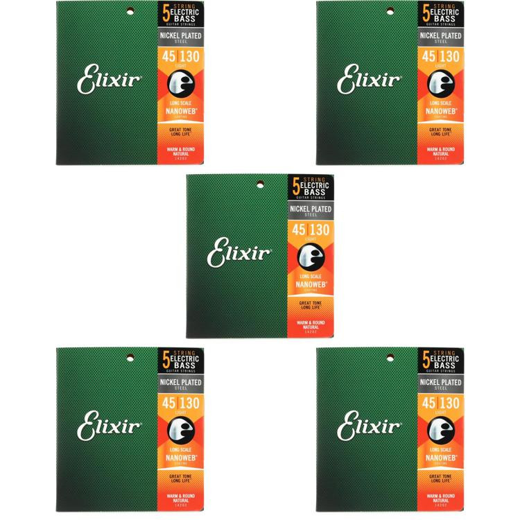 Elixir Strings 14202 Nanoweb Electric Bass Guitar Strings - .045-.130 ...