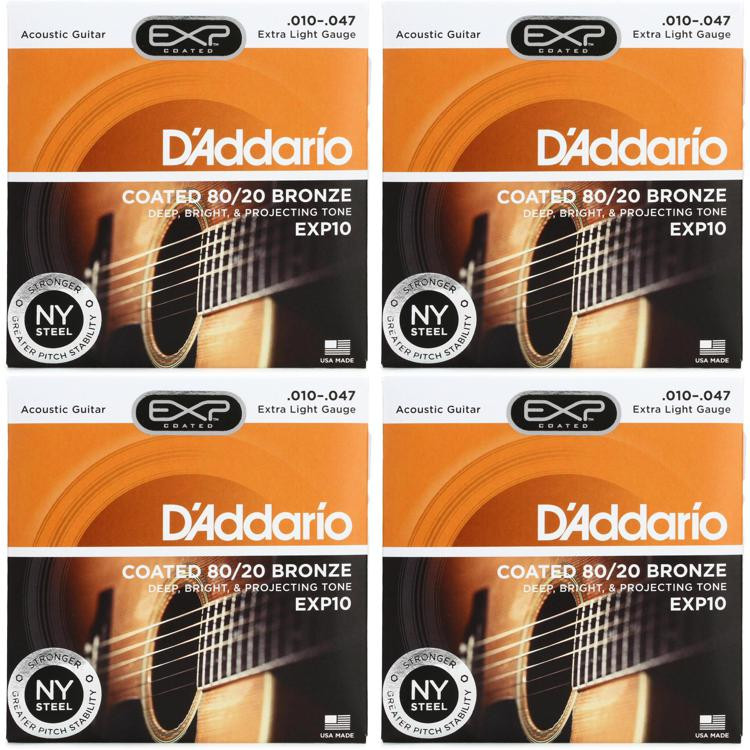D'Addario EXP10 Coated 80/20 Bronze Acoustic Guitar Strings - .010-.047 ...