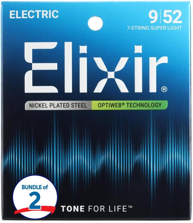 Elixir Strings 19007 Optiweb Electric Guitar Strings - .009-.052 Super Light 7-string (2-pack ...