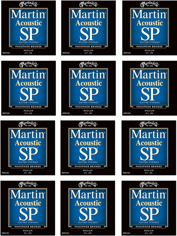 Martin MSP-4200 SP 92/8 Phosphor Bronze Medium Acoustic Strings 12-Pack ...