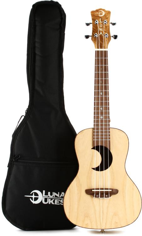 Luna Crescent Olive Ash Burl Concert Ukulele - Satin Natural | Sweetwater