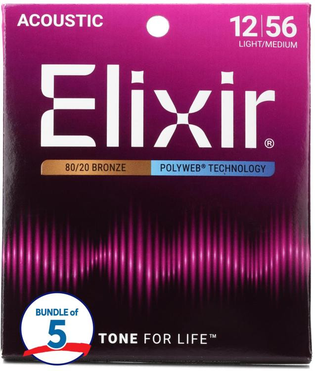 Elixir Strings 11075 Polyweb 80/20 Bronze Acoustic Guitar Strings ...