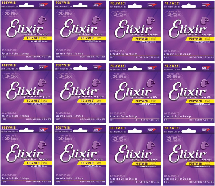 Elixir Strings 11075 Polyweb 80/20 Bronze Light-Medium Acoustic Guitar ...