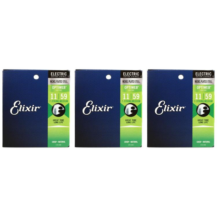 Elixir Strings 19106 Optiweb Electric Guitar Strings - .011-.059 Medium 7-string (3 Pack ...