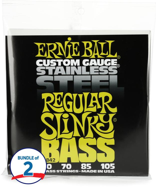 Ernie Ball 2842 Regular Slinky Stainless Steel Electric Bass Guitar Strings (2-Pack) - .050-.105 ...