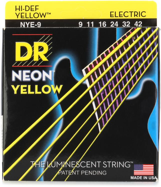 DR Strings NYE-9 Hi-Def Neon Yellow K3 Coated Electric Guitar Strings ...