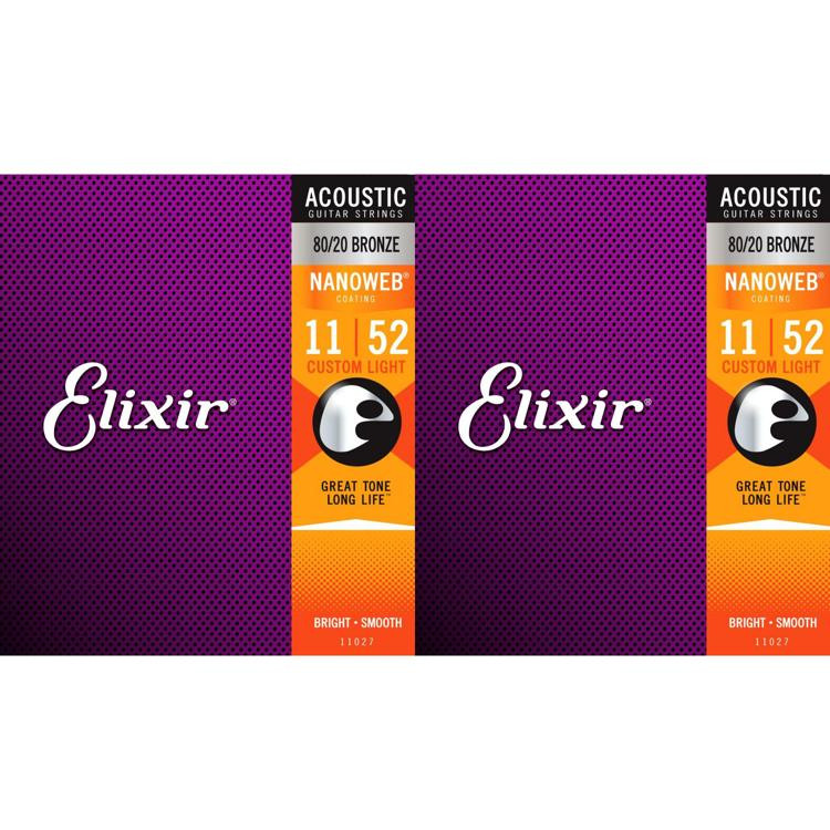 Elixir Strings 11027 Nanoweb 80/20 Acoustic Guitar Strings - .011-.052 ...