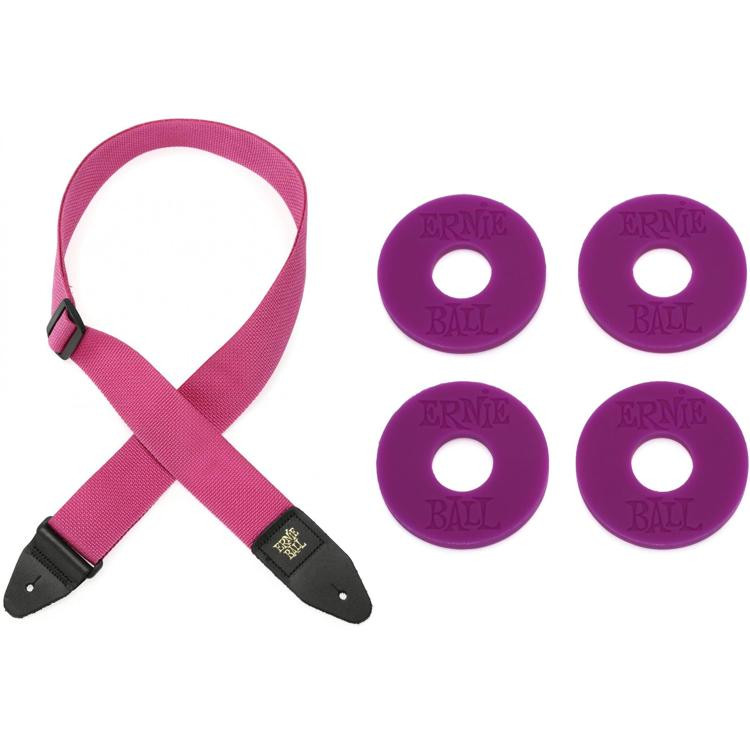 Ernie Ball Polypro Strap - Raspberry and Black with Purple Strap Blocks ...