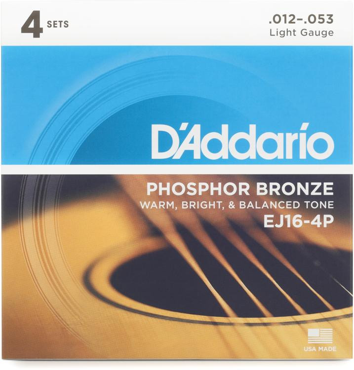 D'Addario EJ16 Phosphor Bronze Acoustic Guitar Strings - .012-.053 Light (4-pack) | Sweetwater