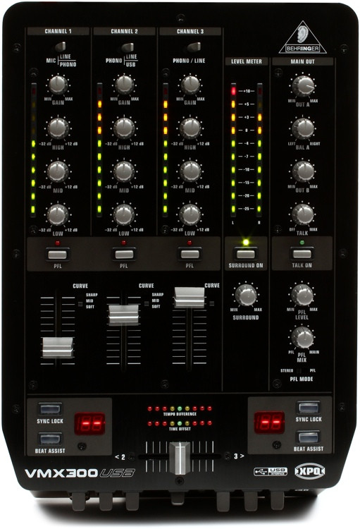 Behringer Pro Mixer VMX300USB 3-channel DJ Mixer | Sweetwater
